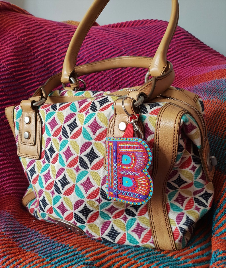 Hand Embroidered Felt Letter Bag Tag: Beaded Alphabet Decoration - Etsy