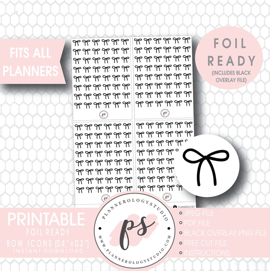 Bow Icon Foil Ready Digital Printable Planner Stickers | Jpg/pdf/free ...