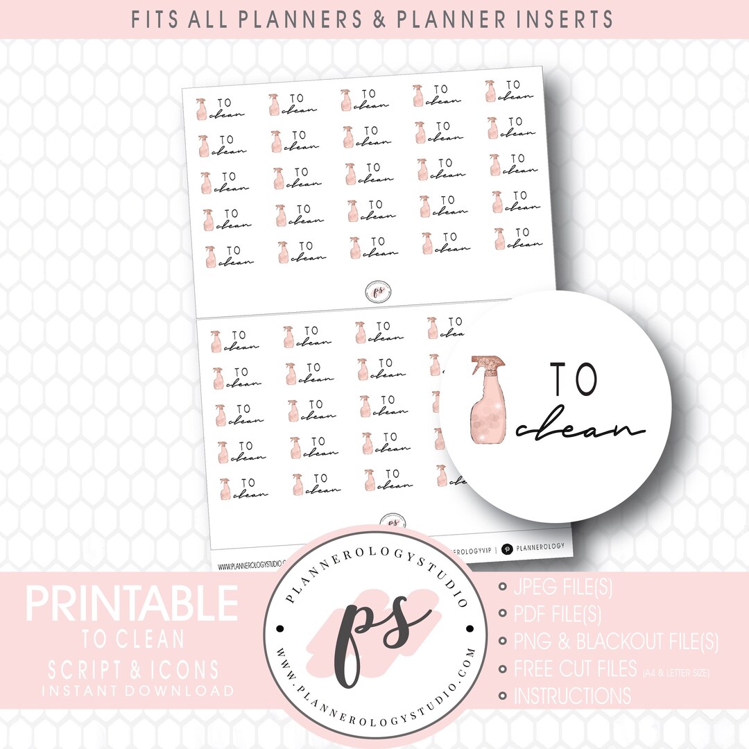 To Clean Script & Icons Digital Printable Planner Stickers | Jpg/pdf ...