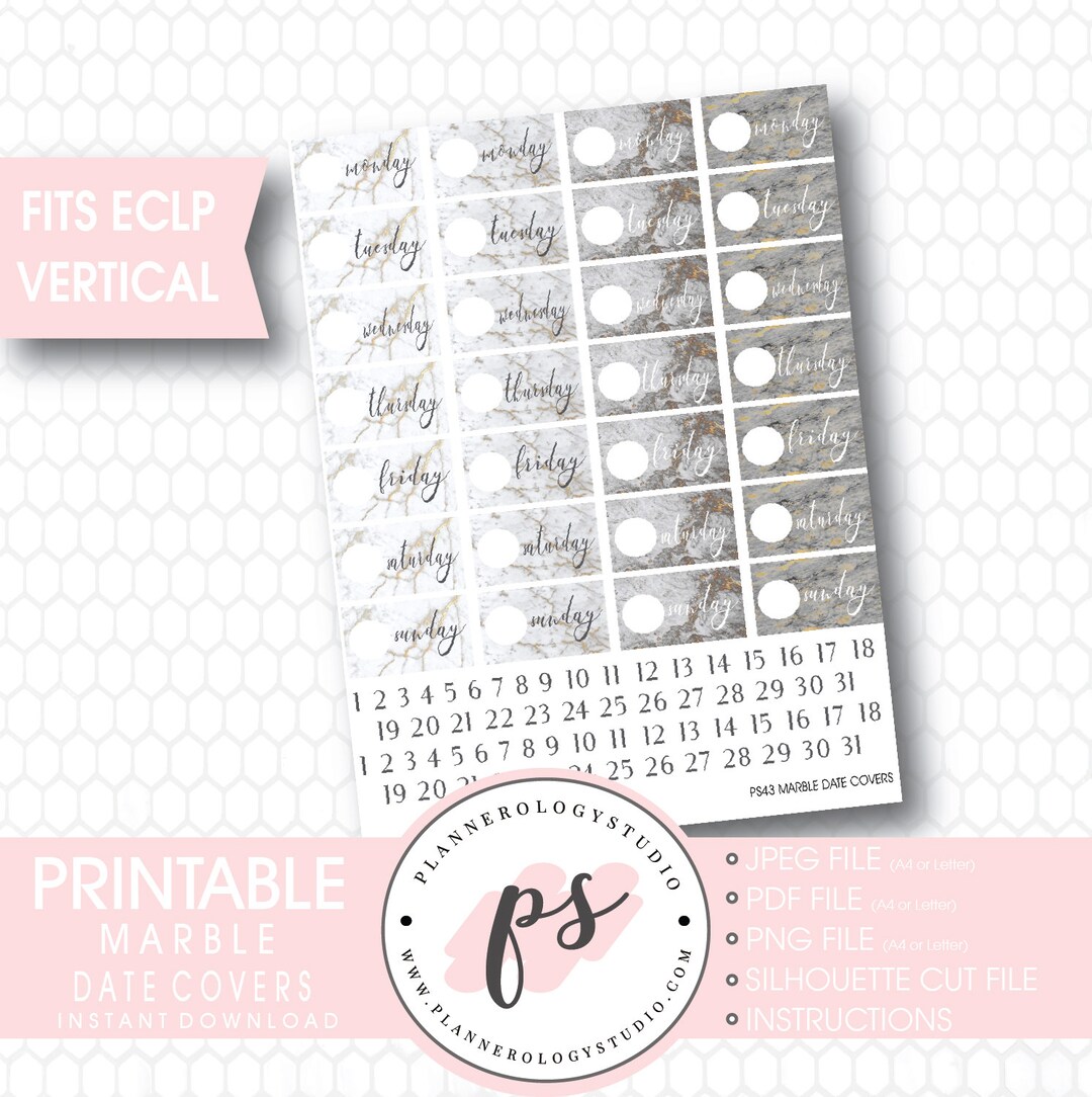 Marble Texture Date Cover Digital Printable Planner Stickers Standard ...