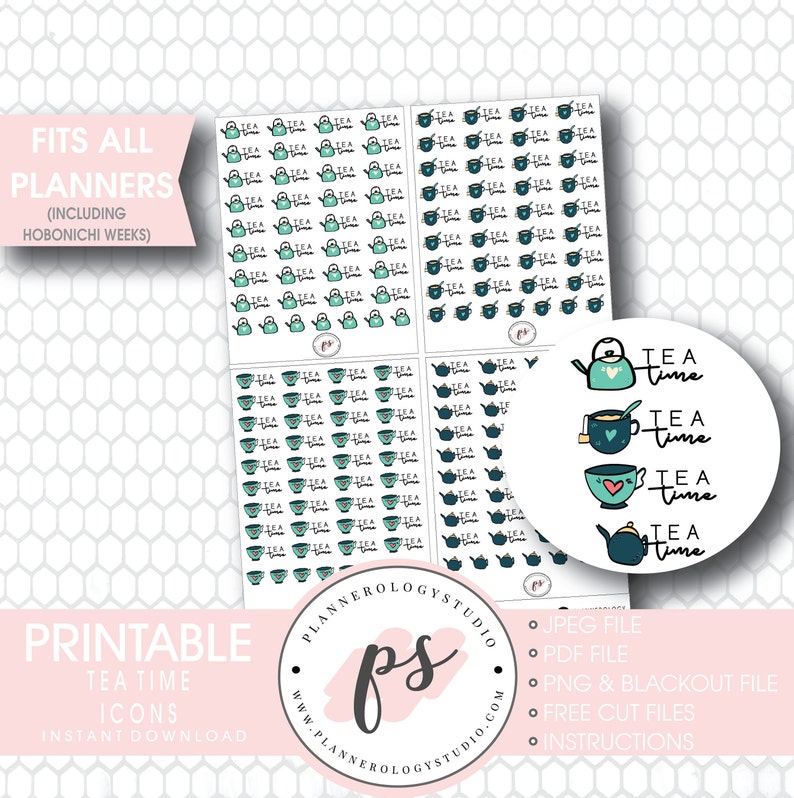 Tea Time Icons | Digital Printable Planner Stickers | Jpg/pdf/free Cut ...