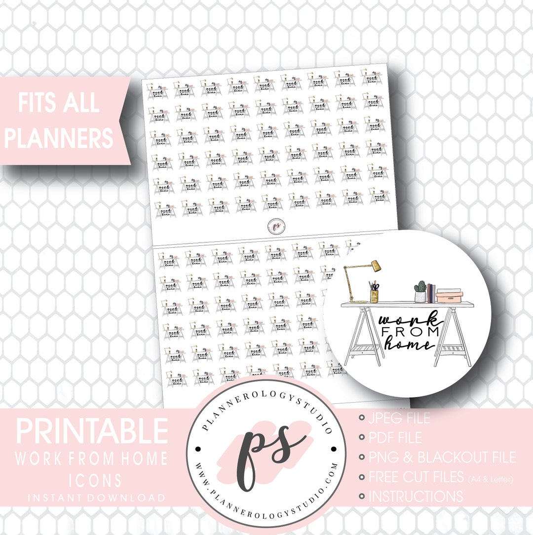 Work From Home Icons Digital Printable Planner Stickers | Jpg/pdf/free ...