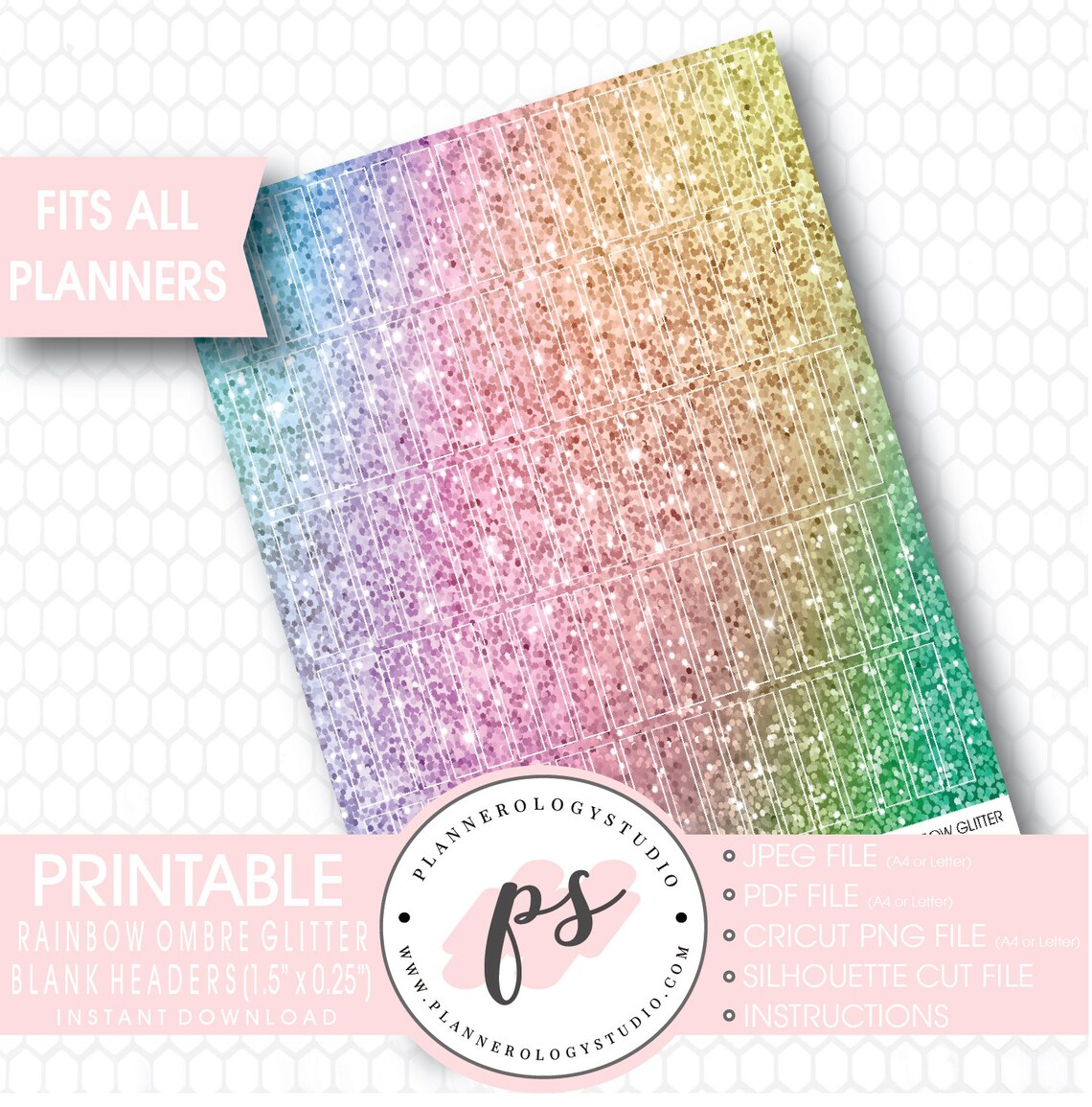Rainbow Ombre Glitter Blank Header Printable Planner Stickers | Jpg/png ...