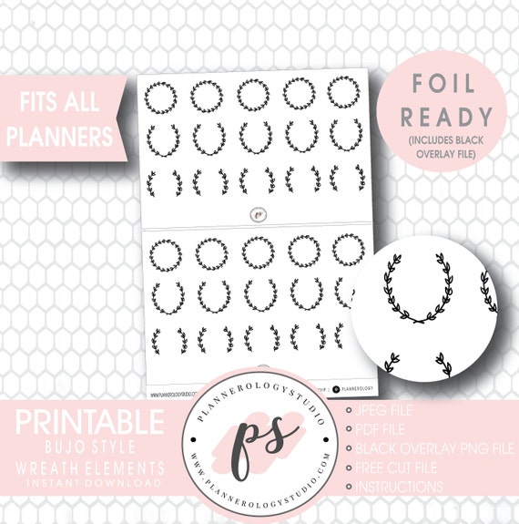 Bujo Bullet Journal Style Decorative Wreath Elements Foil - Etsy