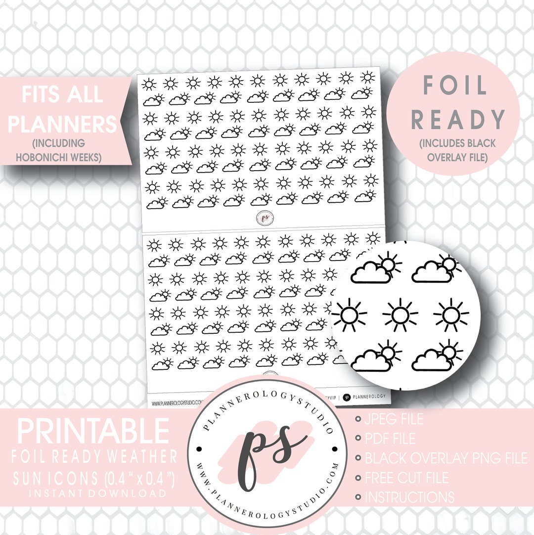 Weather (suns) Icons | Foil Ready Digital Printable Planner Stickers ...