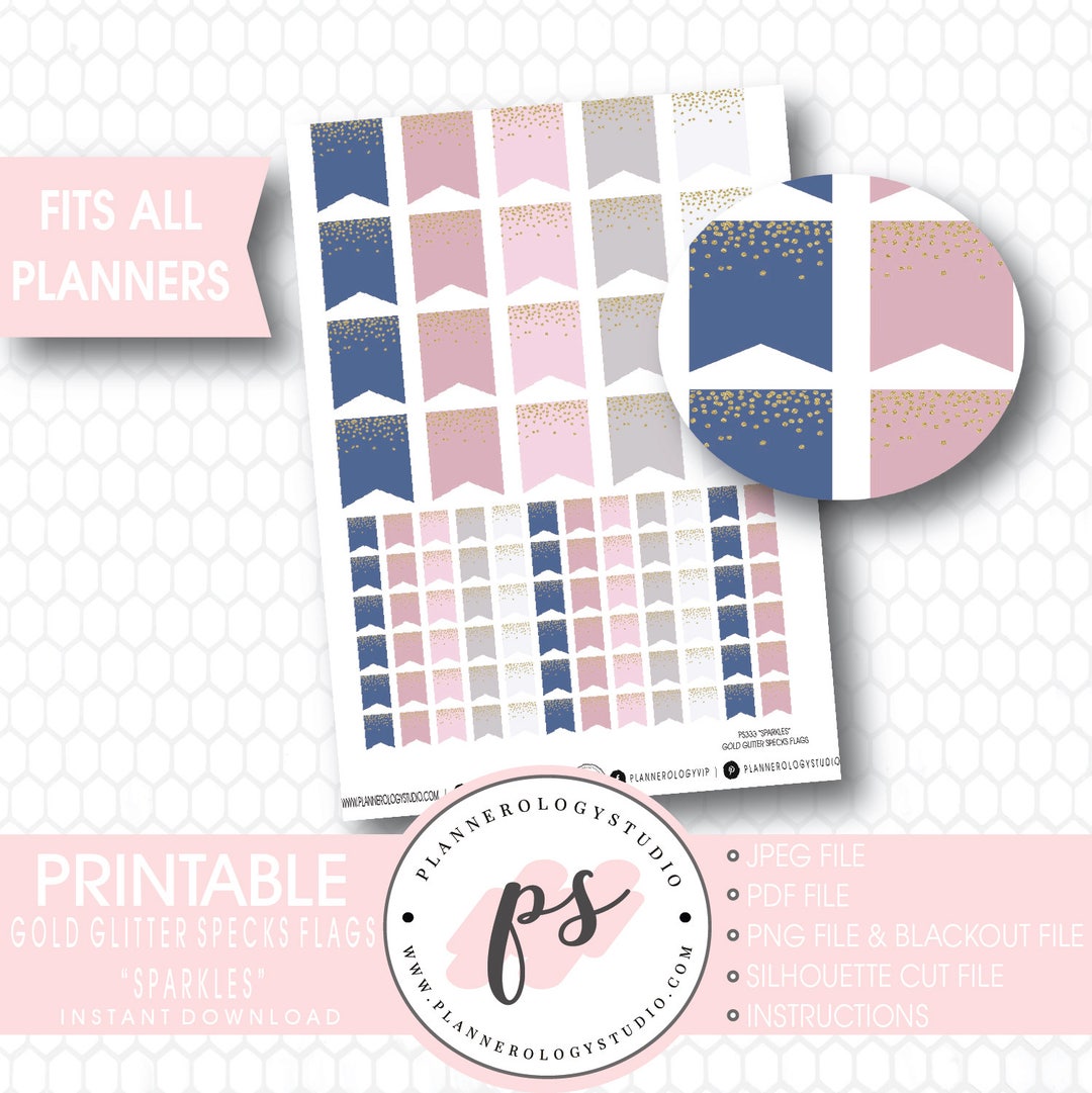 Gold Glitter Specks Flags Printable Planner Stickers Sparkles Jpg/png ...