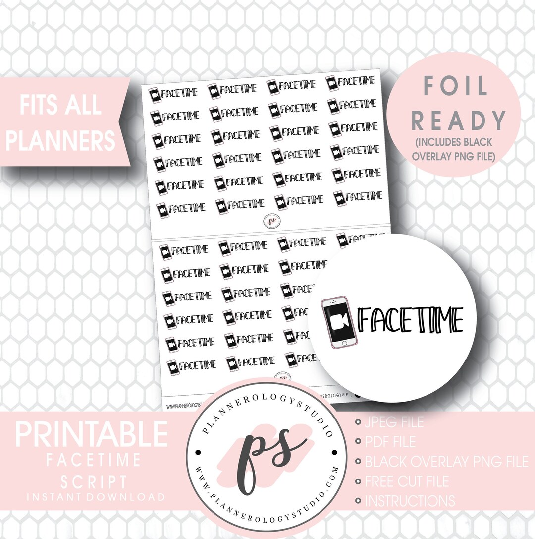 Facetime Script & Icon Foil Ready Digital Printable Planner Stickers ...