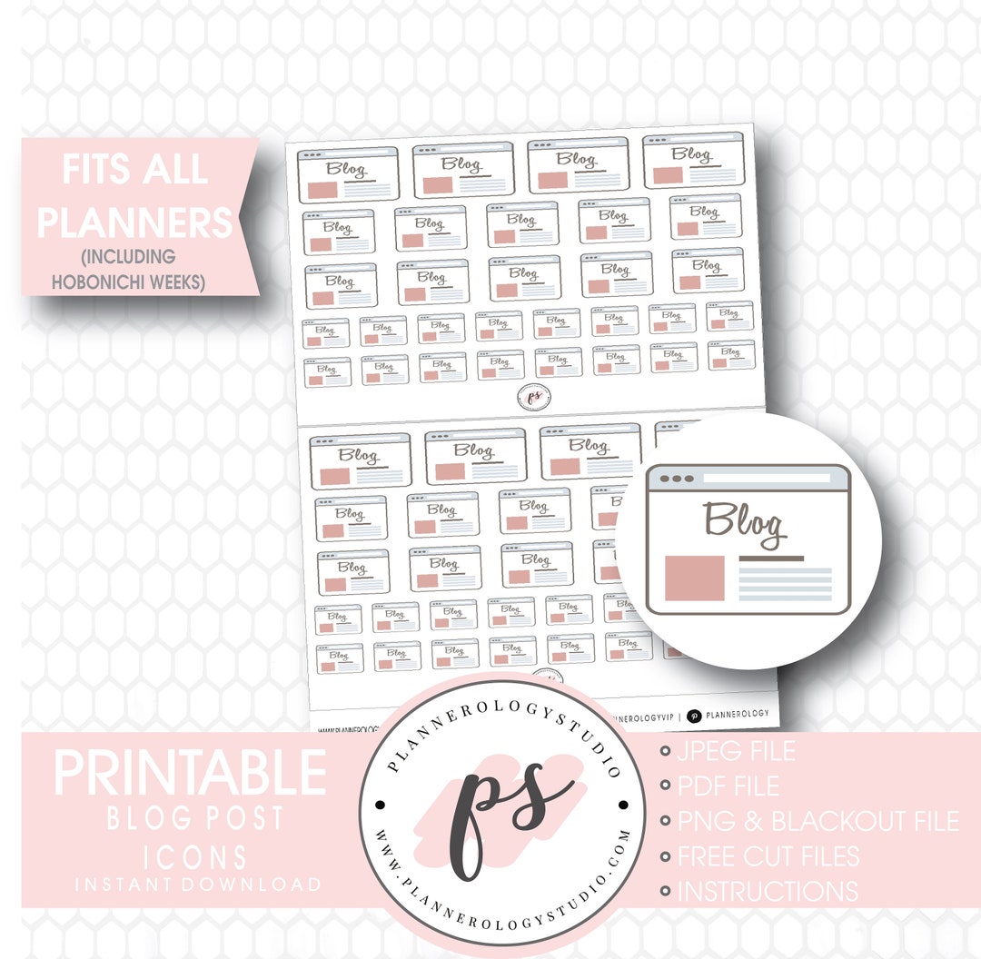 Blog Post Icons Digital Printable Planner Stickers | Jpg/pdf/free Cut ...