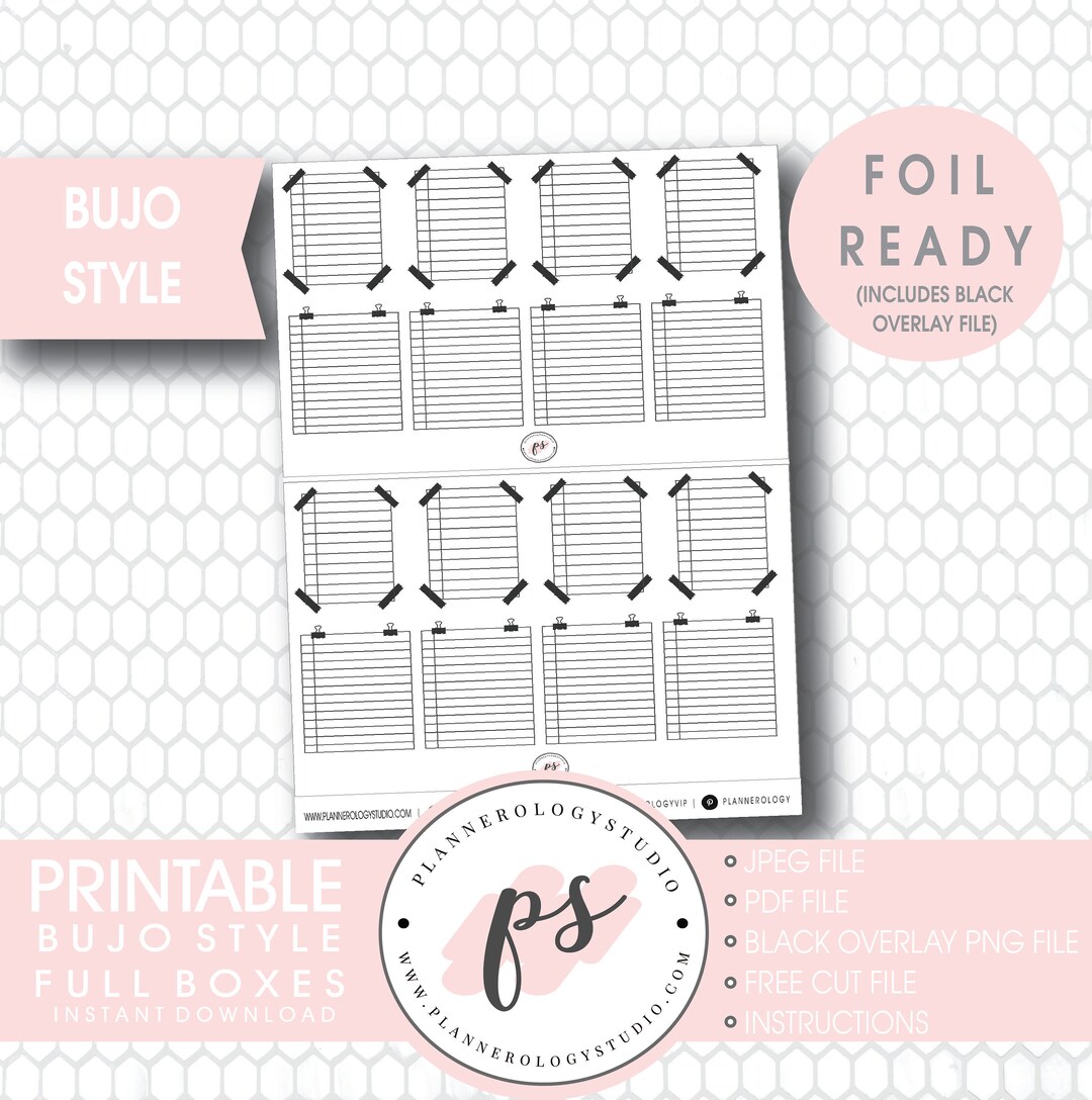 Foil Ready Bujo Bullet Journal Style Full Boxes Digital Printable ...