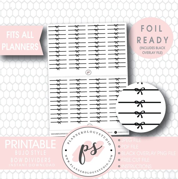 Bow Dividers Foil Ready Digital Printable Planner Stickers | Etsy