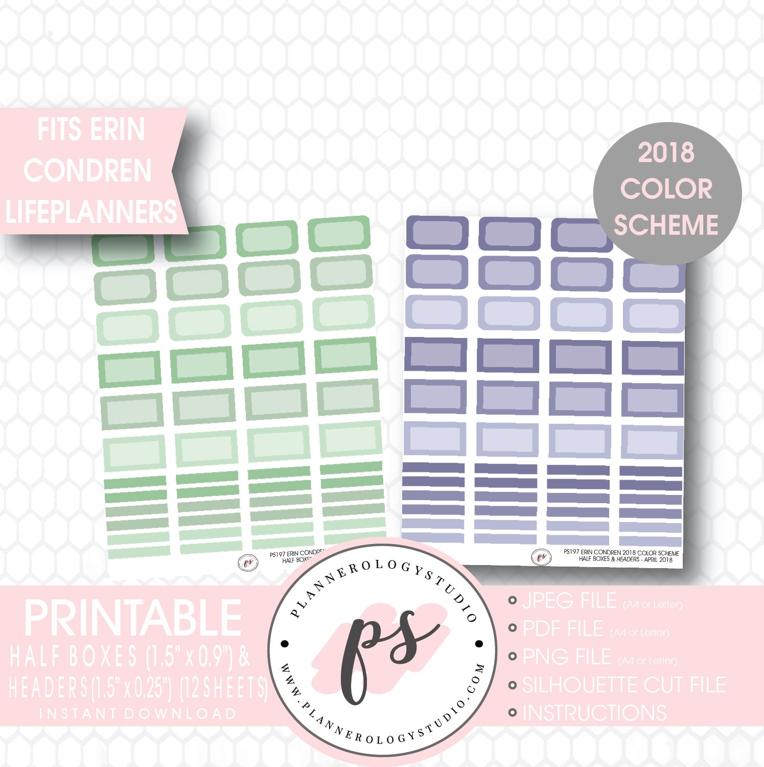 Half Boxes & Header Printable Planner Stickers Bundle (12 Sheets) | Jpg ...