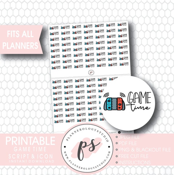 Game Time Script & Icon Digital Printable Planner Stickers | Etsy
