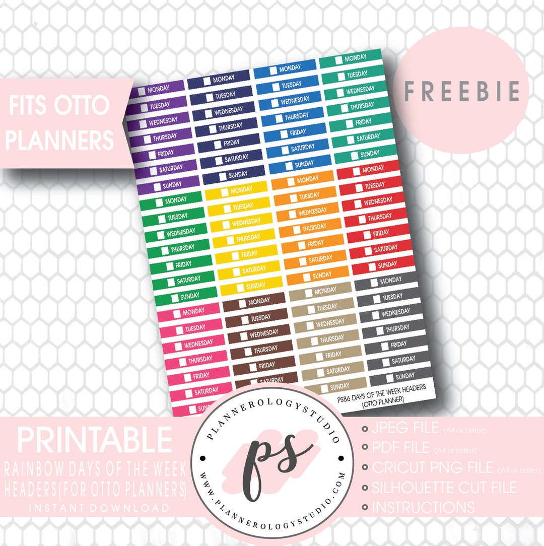 Rainbow Colour Days of the Week Headers Printable Planner Stickers for ...