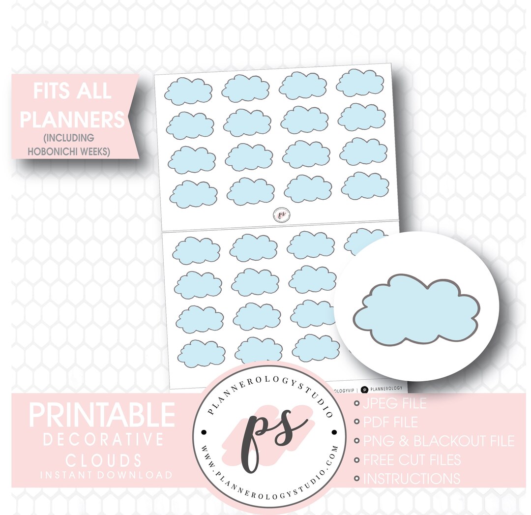 Decorative Clouds Digital Printable Planner Stickers | Jpg/pdf/free Cut ...
