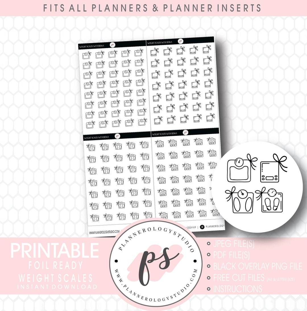 Weight Scales With Bows Icons | Foil Ready Digital Printable Planner ...