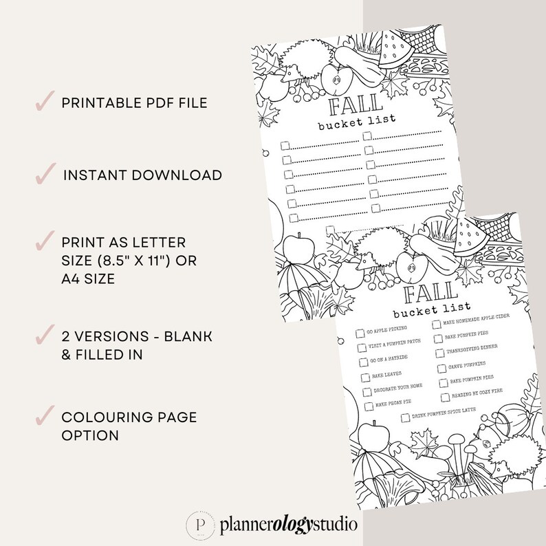 Fall Bucket List Coloring Page Printable Checklist | Autumn Bucket List ...