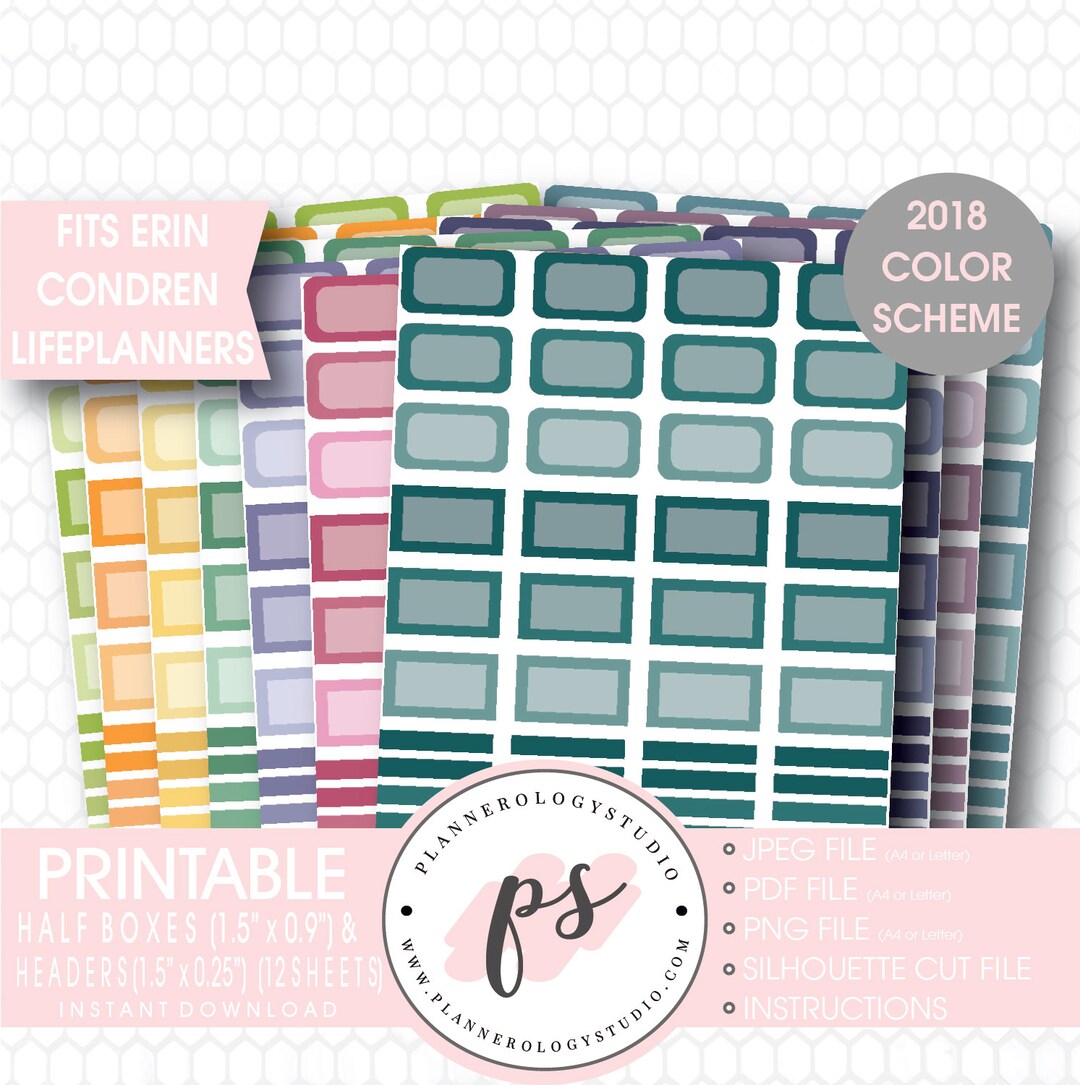 Half Boxes & Header Printable Planner Stickers Bundle (12 Sheets) | Jpg ...