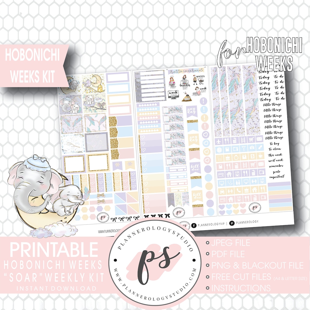 Soar (dumbo Inspired) Full Weekly Kit Hobonichi Weeks Digital Printable Planner Stickers | Jpg ...