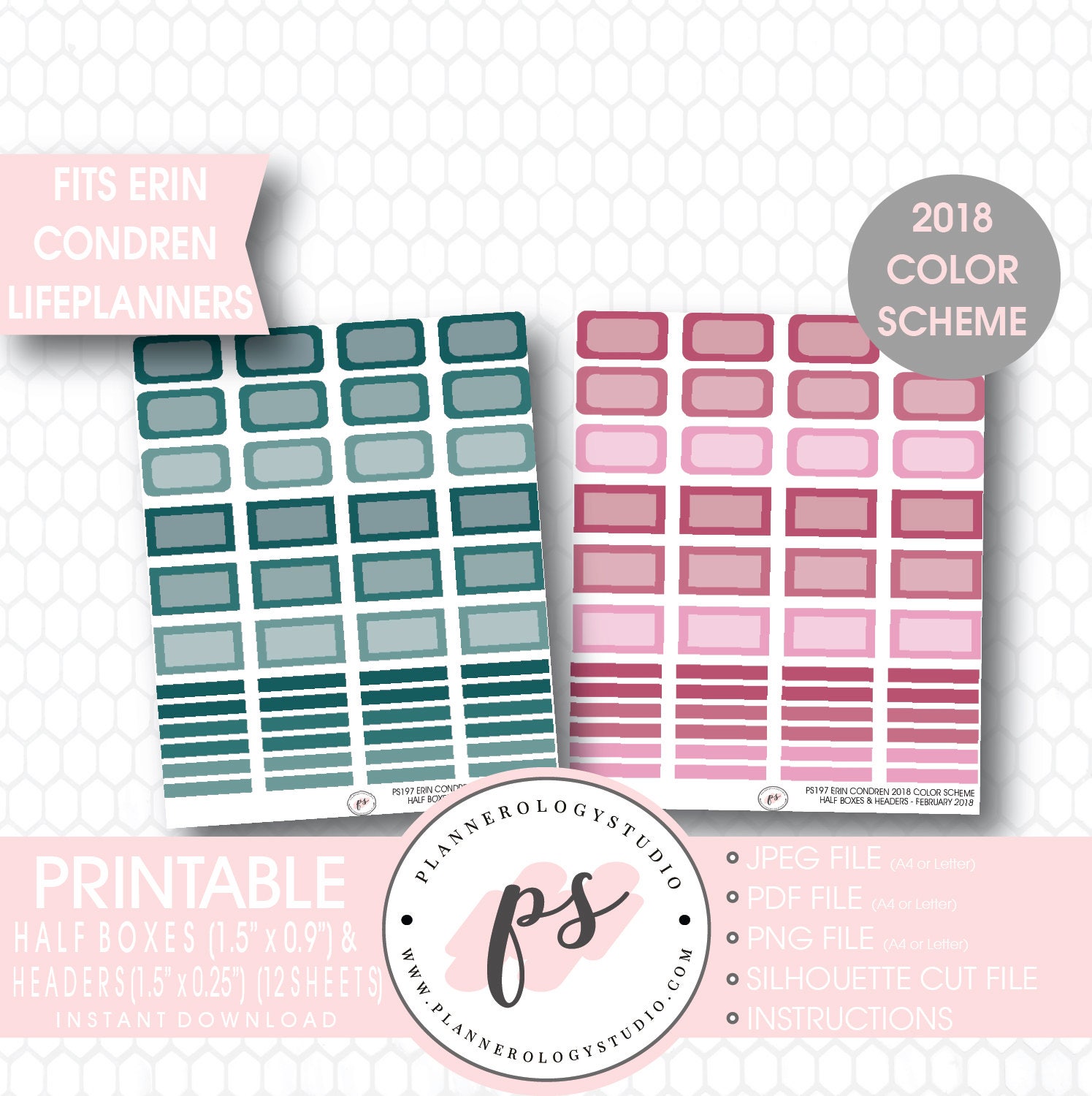 Half Boxes & Header Printable Planner Stickers Bundle (12 Sheets) | Jpg ...