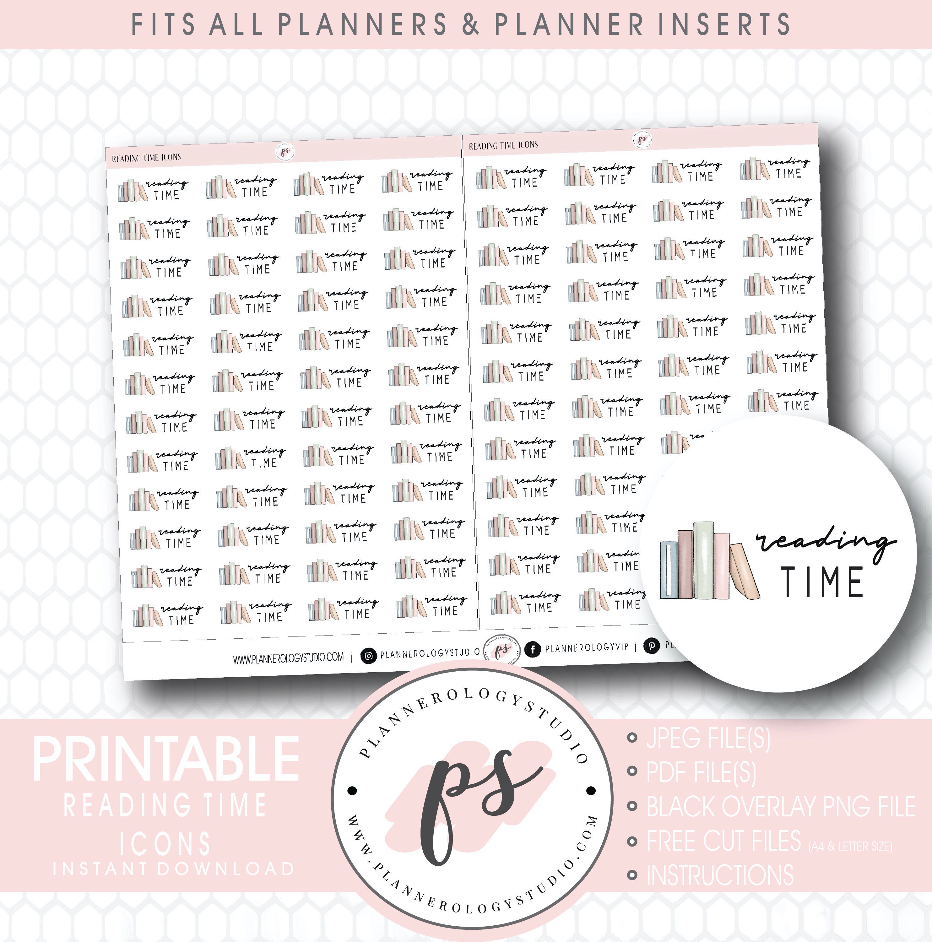 Reading Time Script & Icons Digital Printable Planner Stickers | Jpg ...