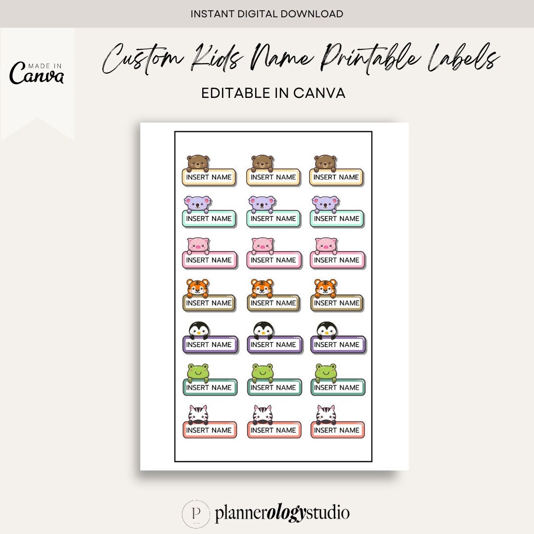 Custom Customised Back to School Kids Name Digital Printable Label ...