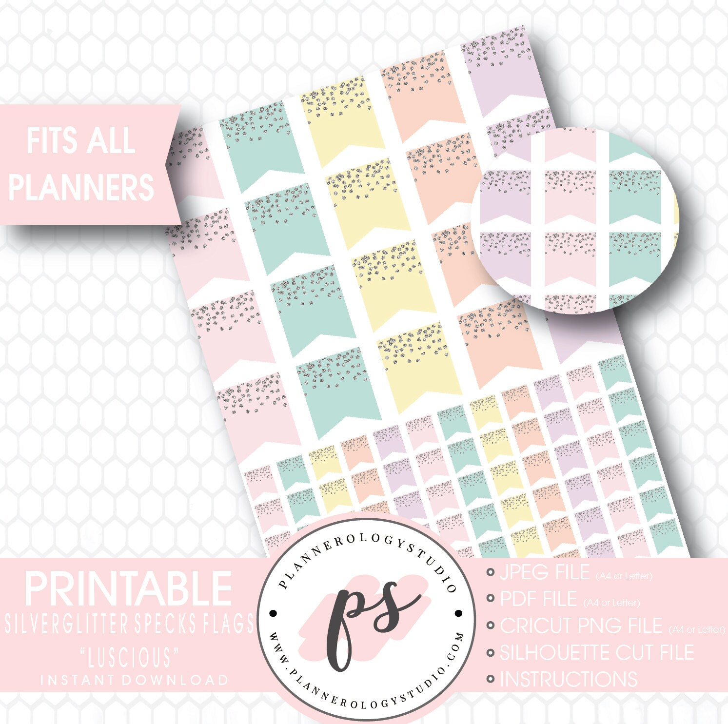 Silver Glitter Specks Flags Printable Planner Stickers | Etsy Canada