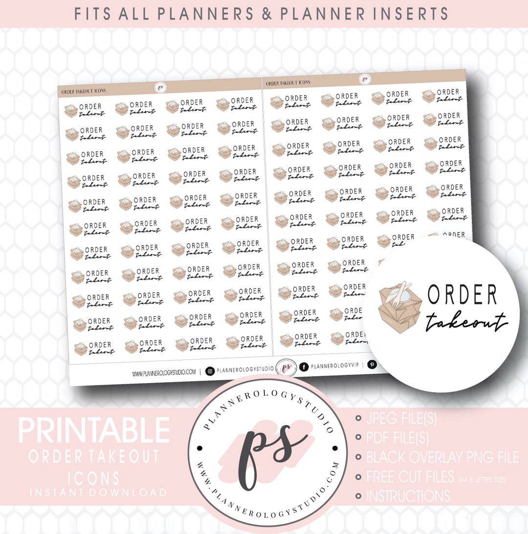 Order Takeout Script & Icons Digital Printable Planner Stickers | Jpg ...
