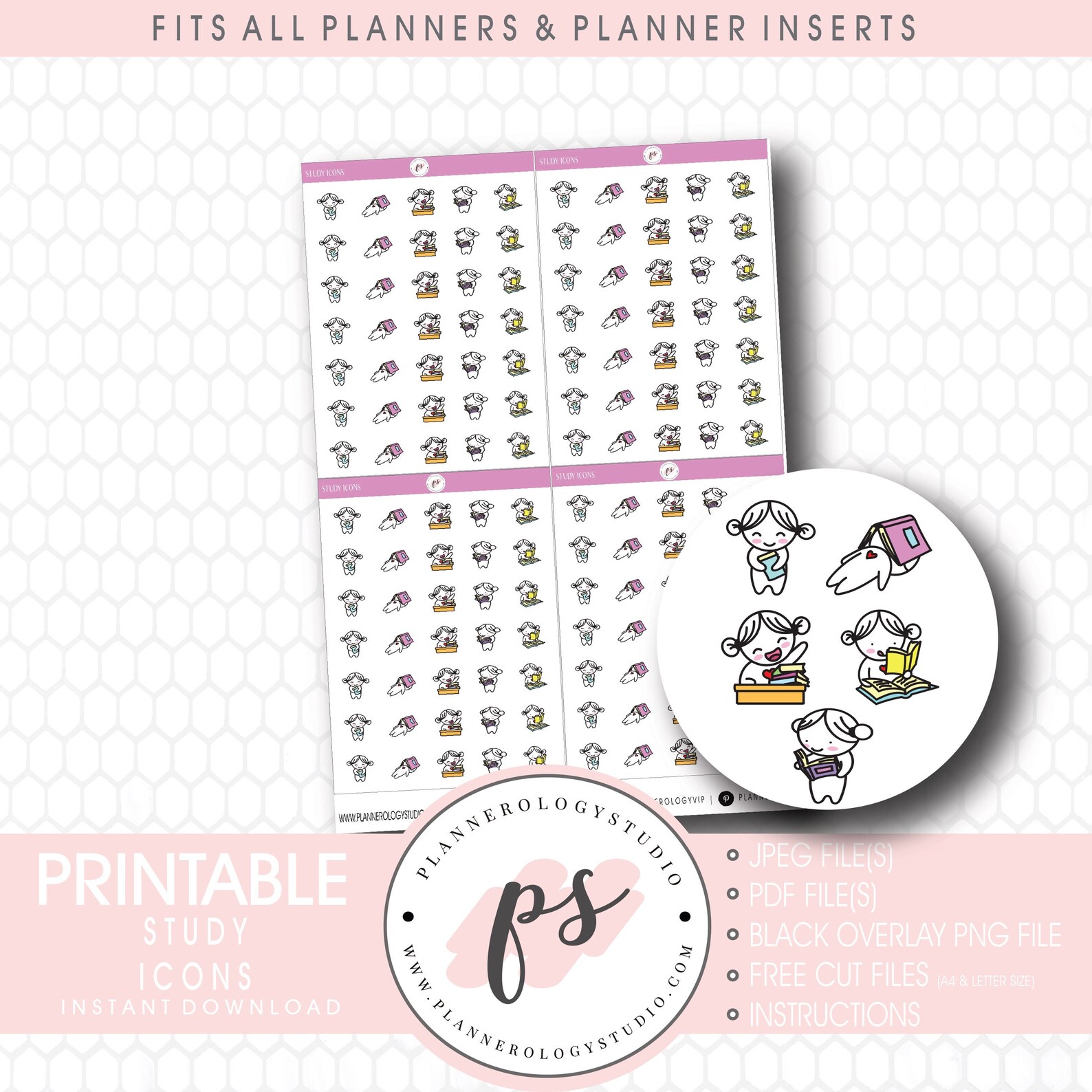 Study Emoticon Icon Digital Printable Planner Stickers - Etsy