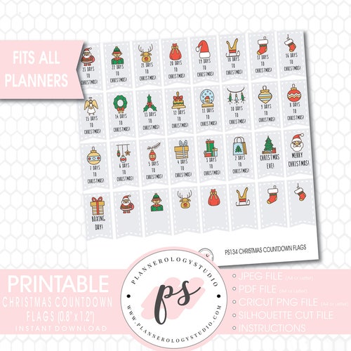 Christmas Countdown Printable Planner Stickers Watercolor - Etsy