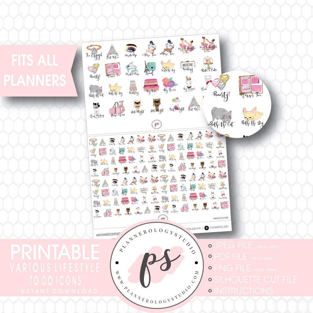 Various to Do & Lifestyle Tasks Icons Digital Printable Planner ...