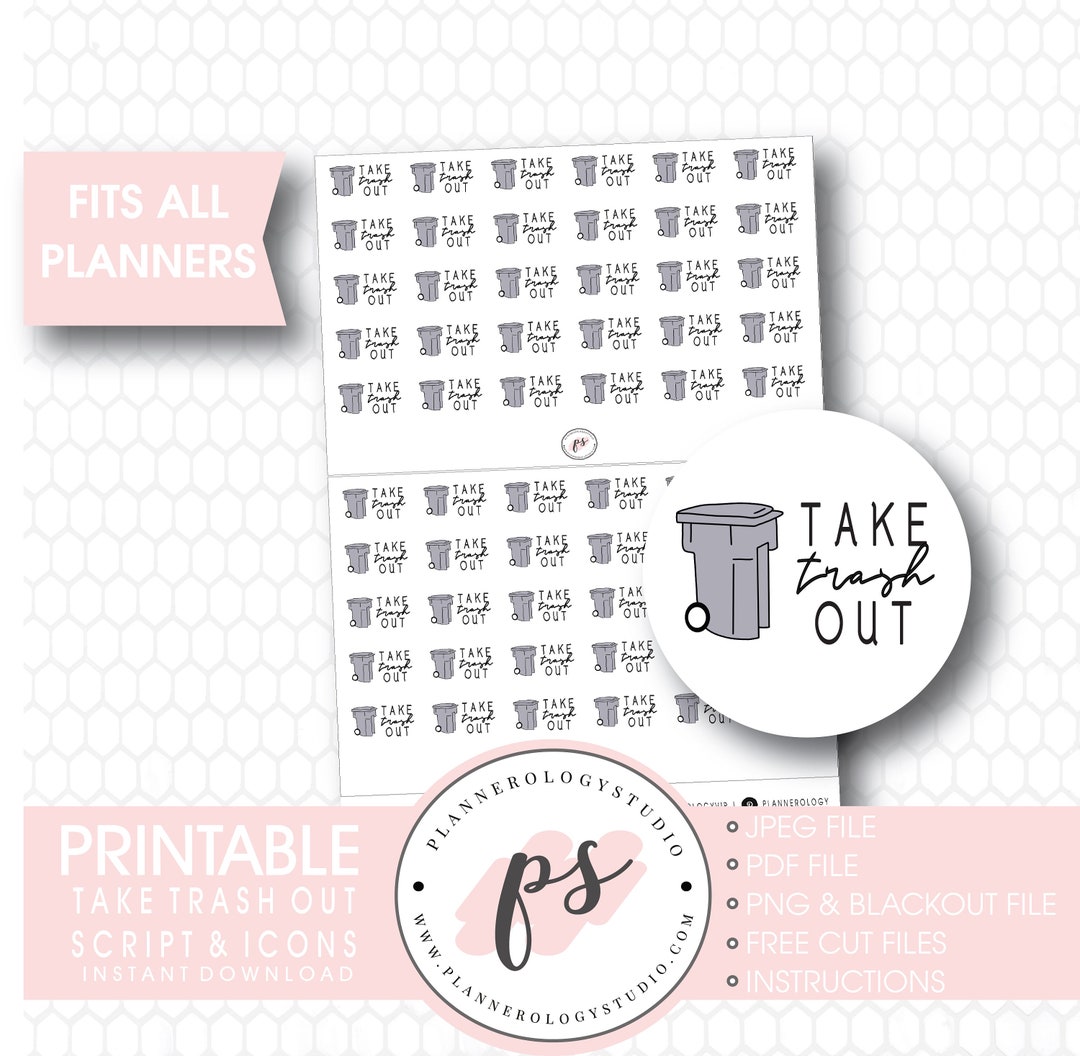 Take Trash Out Script & Icons Digital Printable Planner Stickers | Jpg ...