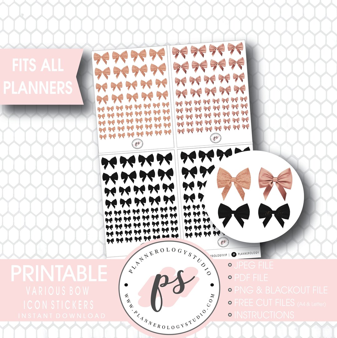 Various Bows Icon Digital Printable Planner Stickers | Hobonichi Weeks ...