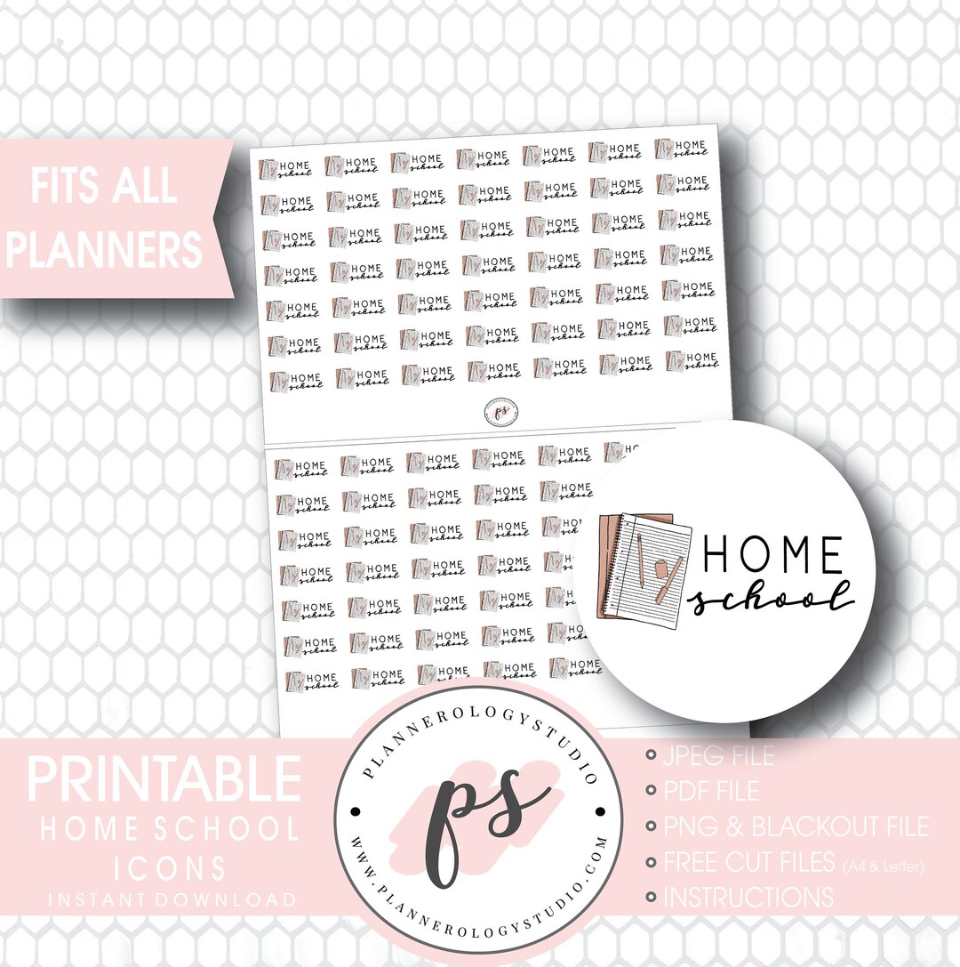 Home School Icons Digital Printable Planner Stickers | Jpg/pdf/free Cut ...