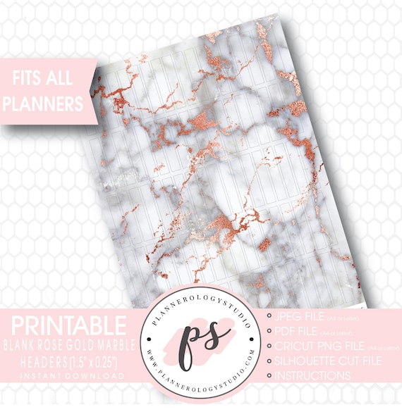Rose Gold Marble Pattern Blank Header Printable Planner | Etsy