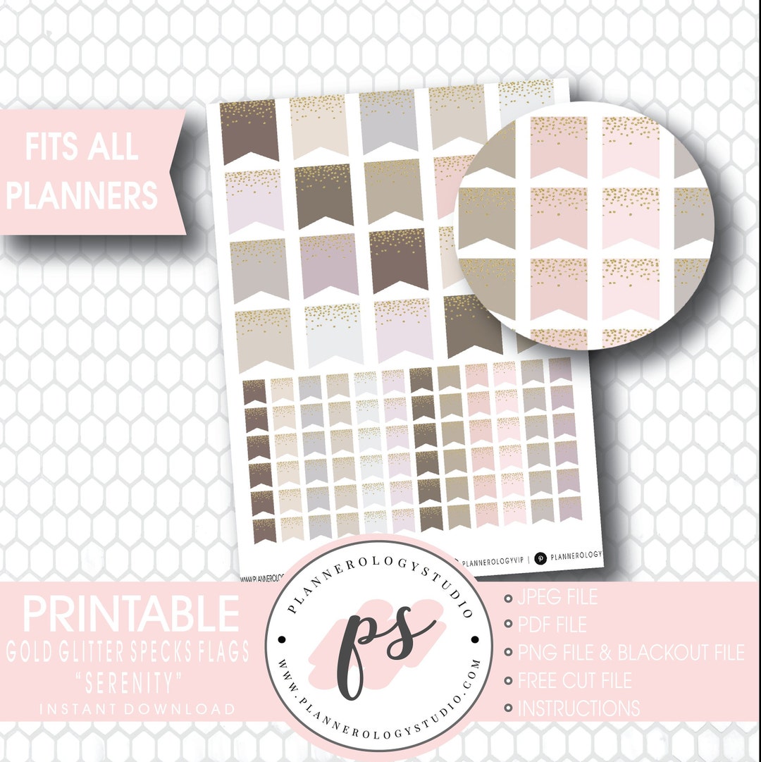 Gold Glitter Specks Flags Printable Planner Stickers | Serenity | Jpg ...