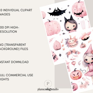 Pastel Pink Halloween Whimsical Watercolor Clipart Images | 20 PNG 300 ...