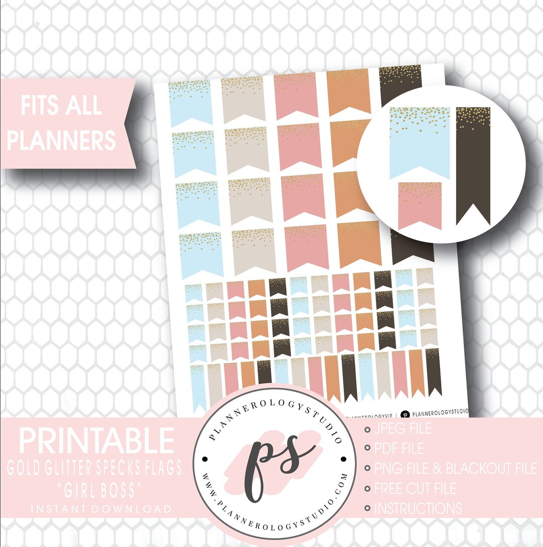 Gold Glitter Specks Flags Printable Planner Stickers Girl Boss Jpg/png ...