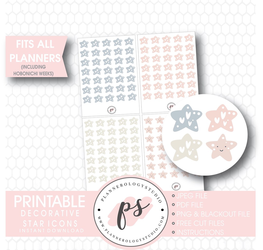 Decorative Star Doodle Icons Digital Printable Planner Stickers | Jpg ...
