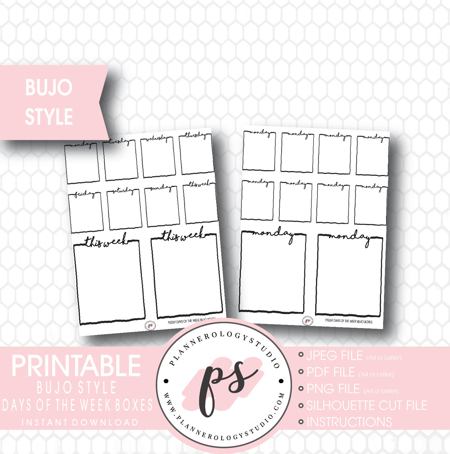 Bullet Journal Bujo Days of the Week monday to Friday Boxes - Etsy