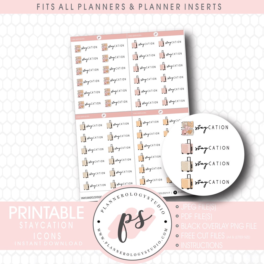 Staycation Script & Icons Digital Printable Planner Stickers | Jpg/pdf ...
