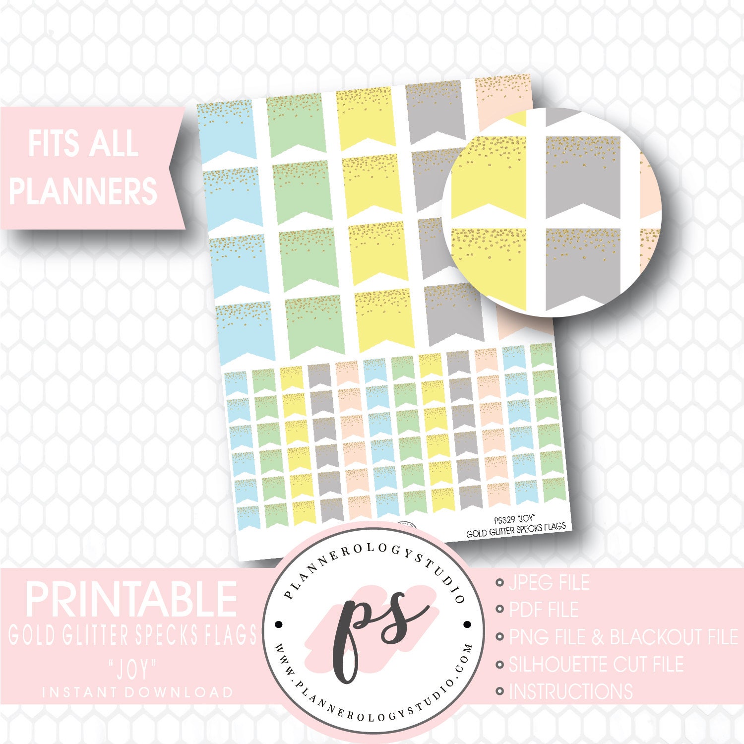 Gold Glitter Specks Flags Printable Planner Stickers Joy | Etsy