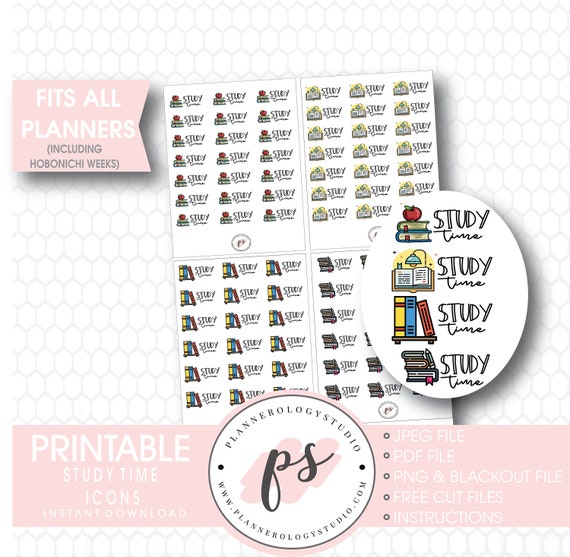 Study Time Icons Digital Printable Planner Stickers - Etsy