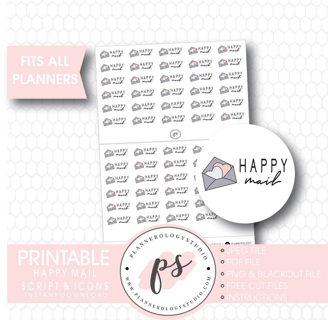 Happy Mail Script & Icons Digital Printable Planner Stickers | Jpg/pdf ...