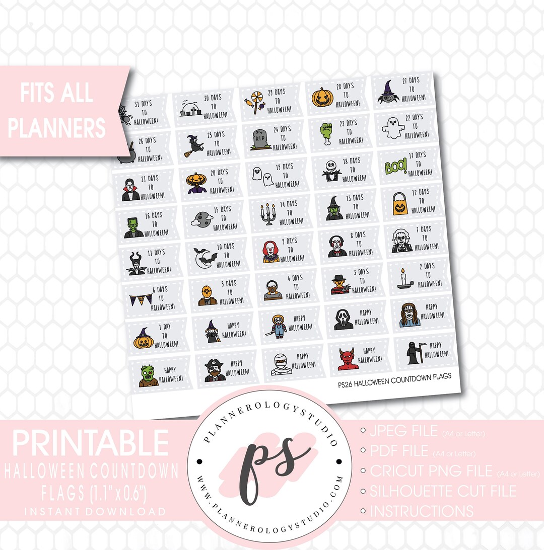Halloween Countdown Flags Printable Planner Stickers | Jpg/png ...