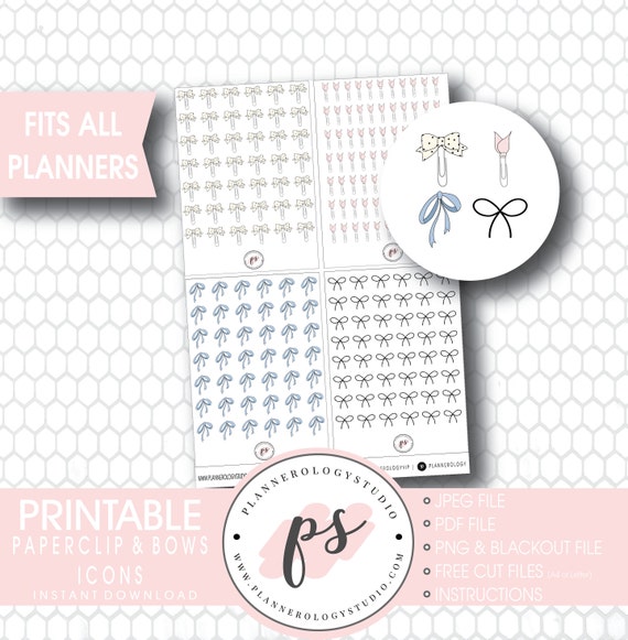 Paperclip & Bows Icon Digital Printable Planner Stickers | Etsy