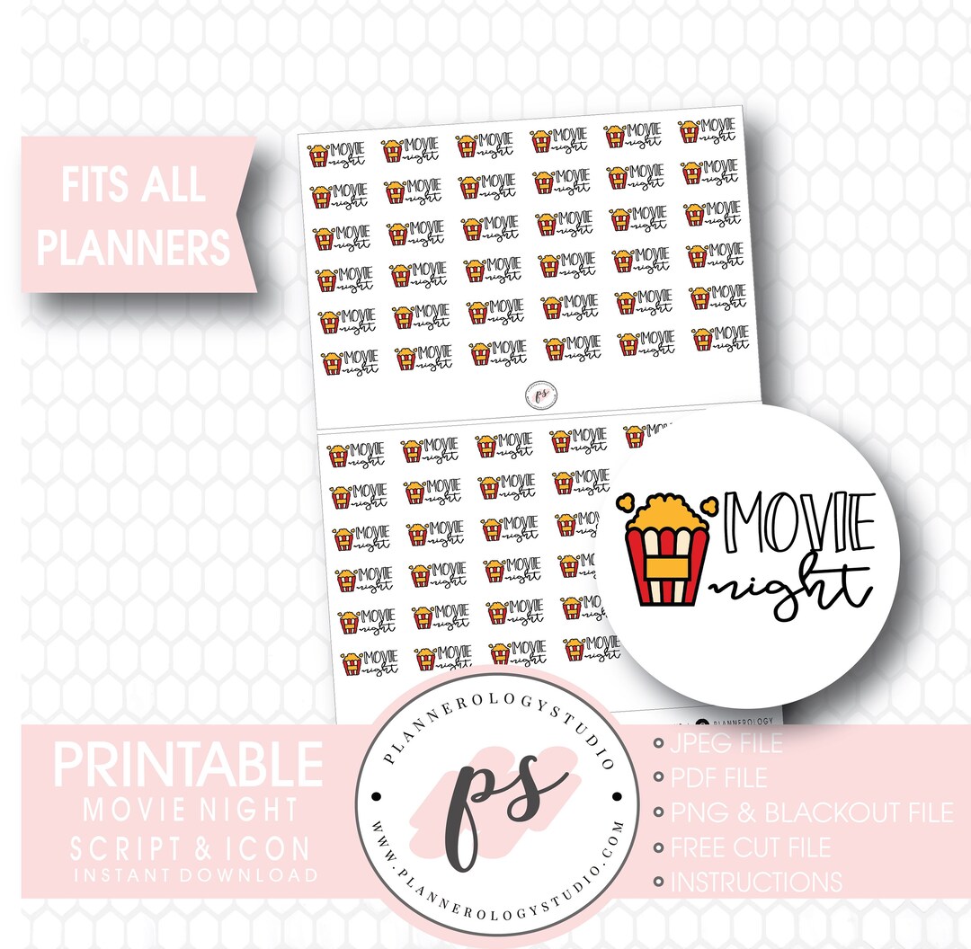 Movie Night Script & Icon Digital Printable Planner Stickers | Jpg/pdf ...
