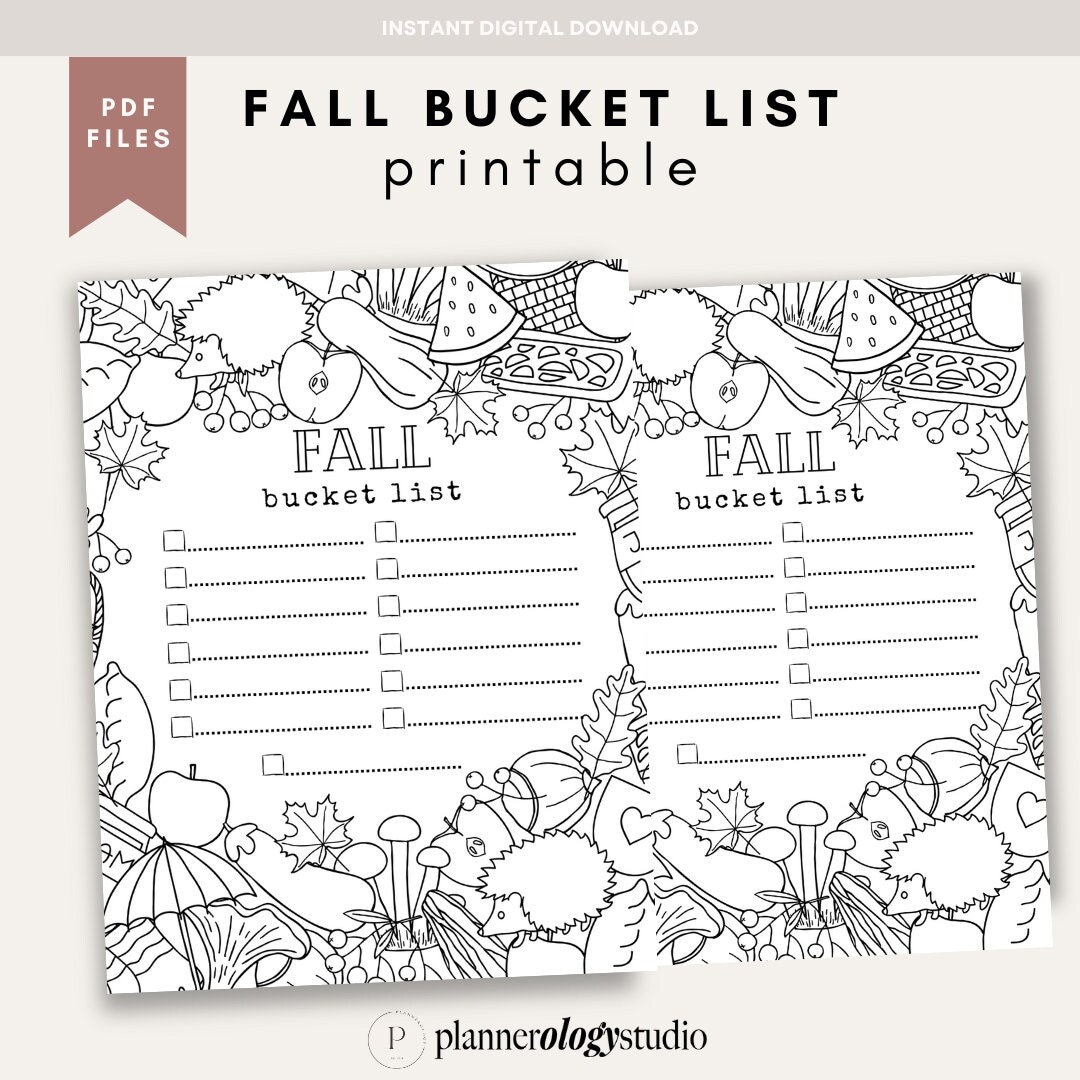 Fall Bucket List Coloring Page Printable Checklist | Autumn Bucket List ...
