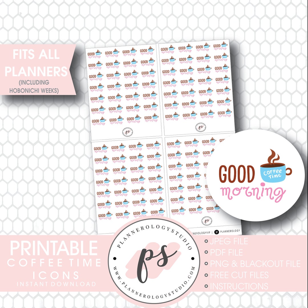Coffee Time Icons Digital Printable Planner Stickers Jpg/pdf/free Cut ...
