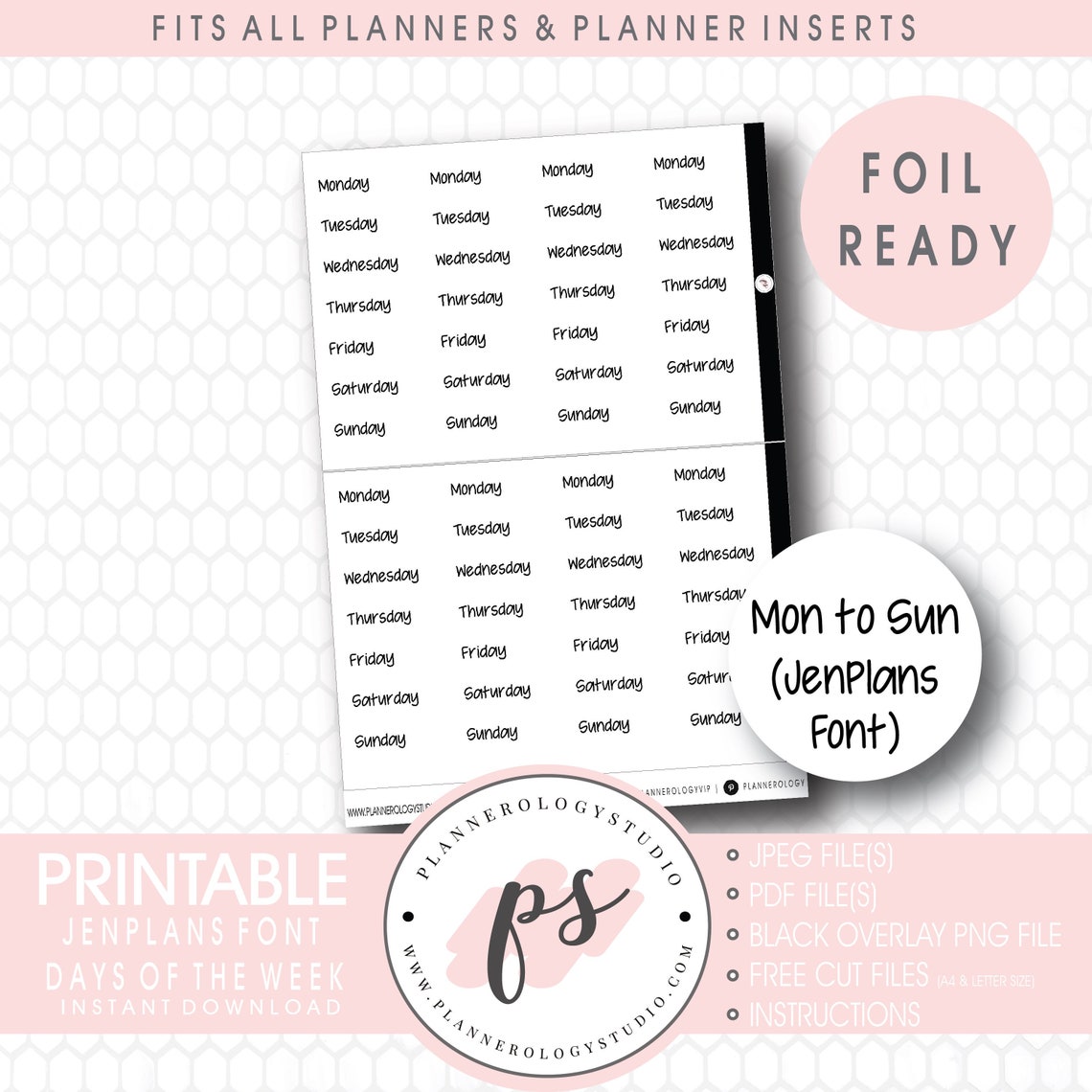 Jenplans Font Days of the Week Script Foil Ready Digital - Etsy