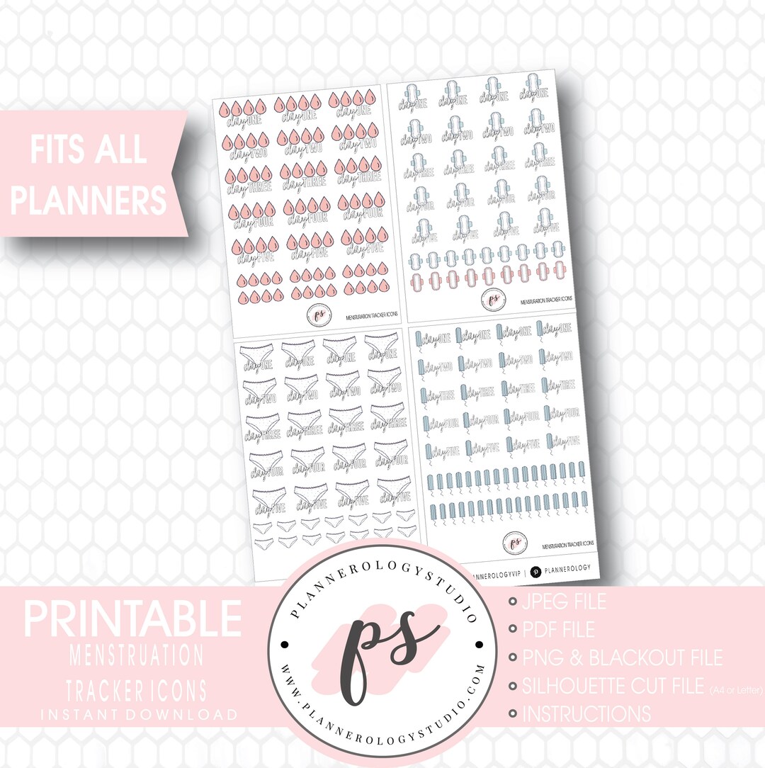 Menstruation Period Tracker Icon Digital Printable Planner Stickers ...